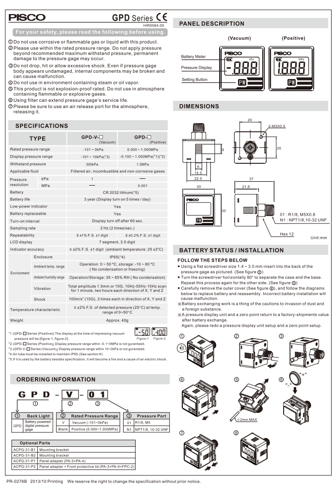 Digital pressure gauge Pisco: GPD-V-01, GPD-01 - Cao Đạt TAE Co.,LTD